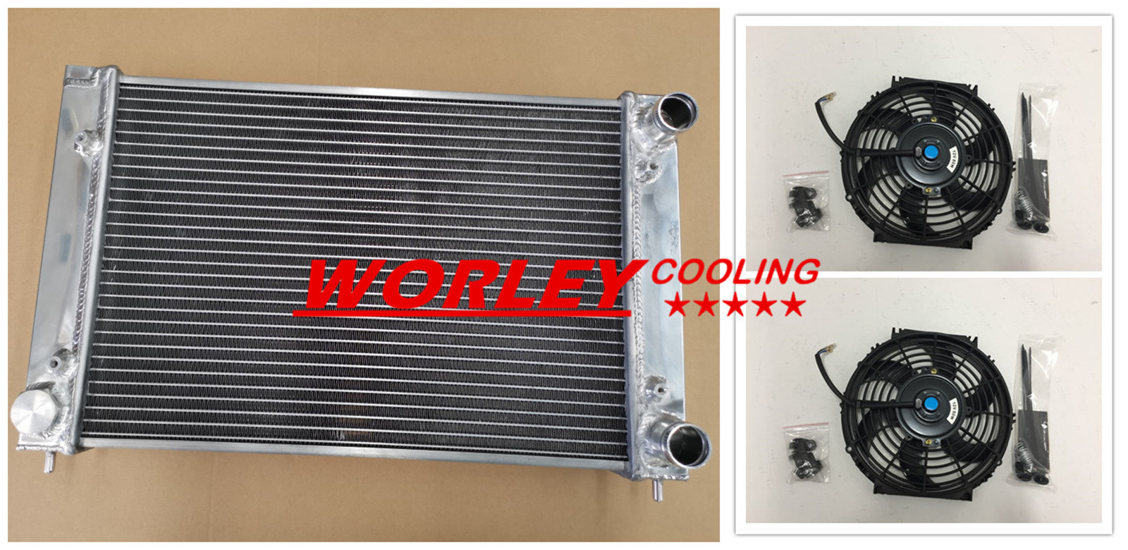 NJ-2Row Aluminum Radiator & 2 10" fans for VW Golf GTI MK2 1.6 8V 1.8 ...