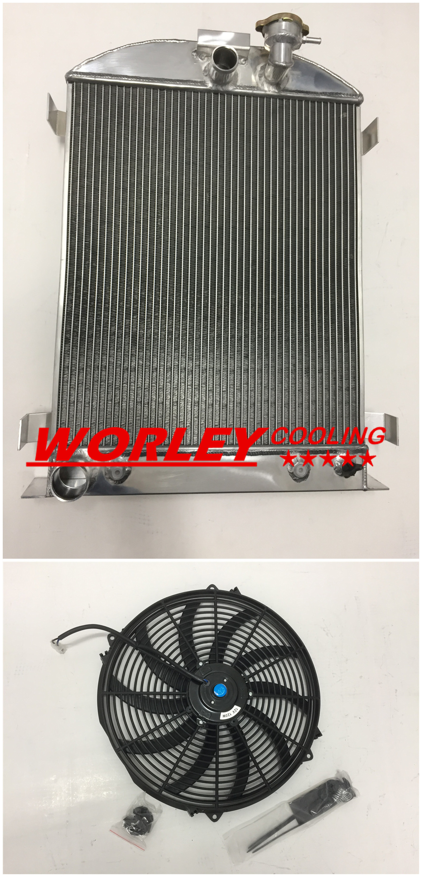 VIC-Aluminum Radiator and Fan fits 3 Core 1932 32 Ford Chopped engine ...