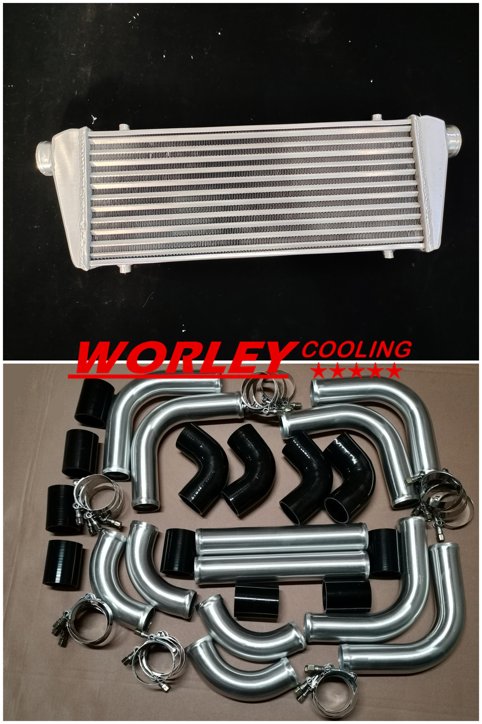 550 x 220 x 50mm FMIC Intercooler + BLACK Piping Kit 2.25" I/O TURBO Tube & Fin