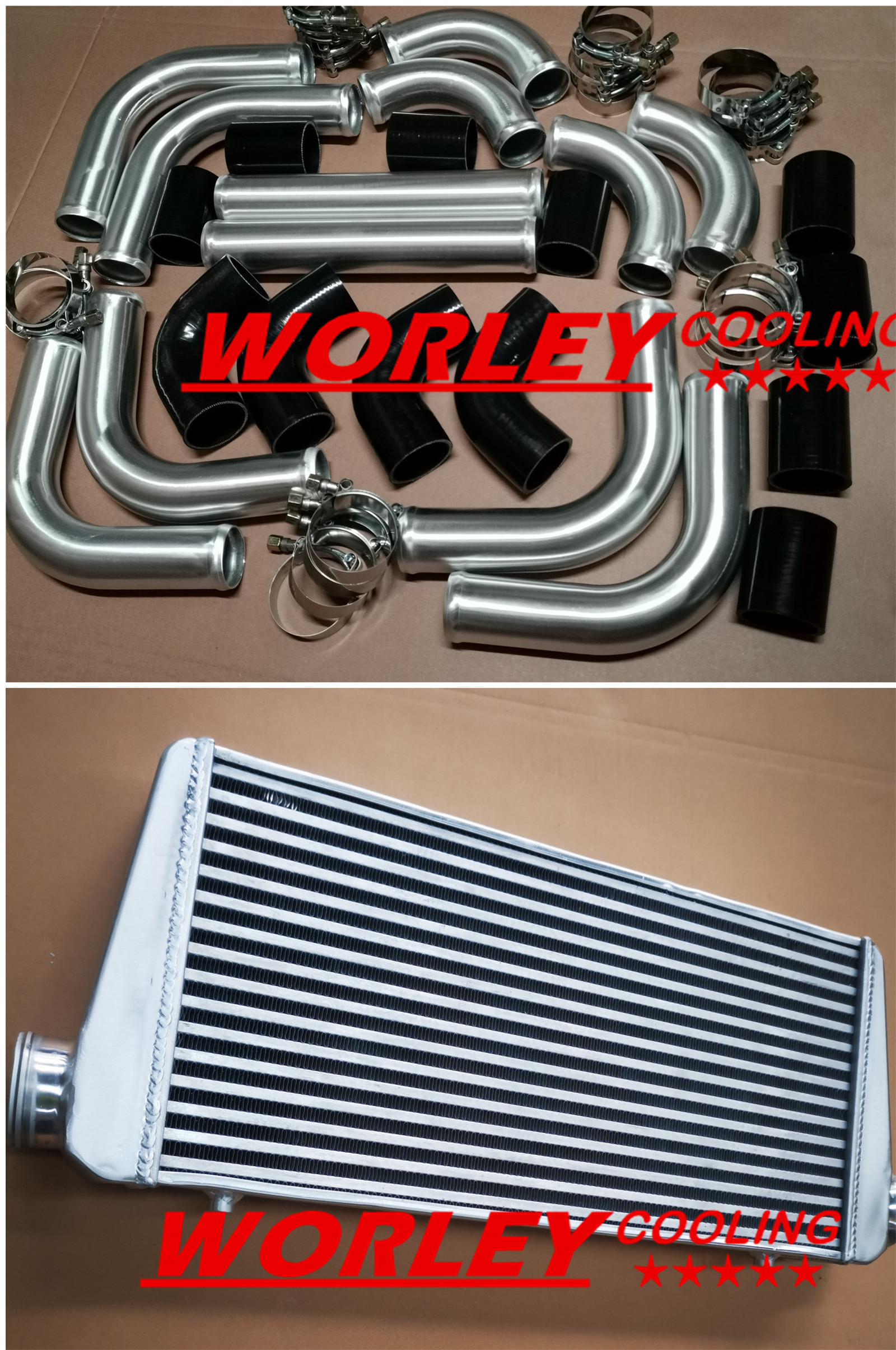 Front Mount Intercooler 600x300x76mm + 3" Aluminium Pipes + BLACK Silicone Hoses